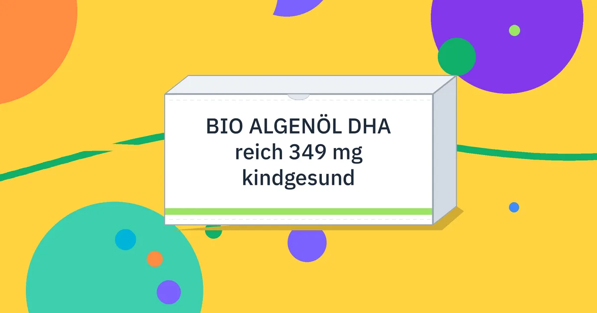 Symbolbild: Packung mit der Aufschrift BIO ALGENÖL DHA reich 349 mg kindgesund (PZN 20641190) – Verfügbarkeit und Bezug in Apotheken in Frankfurt am Main