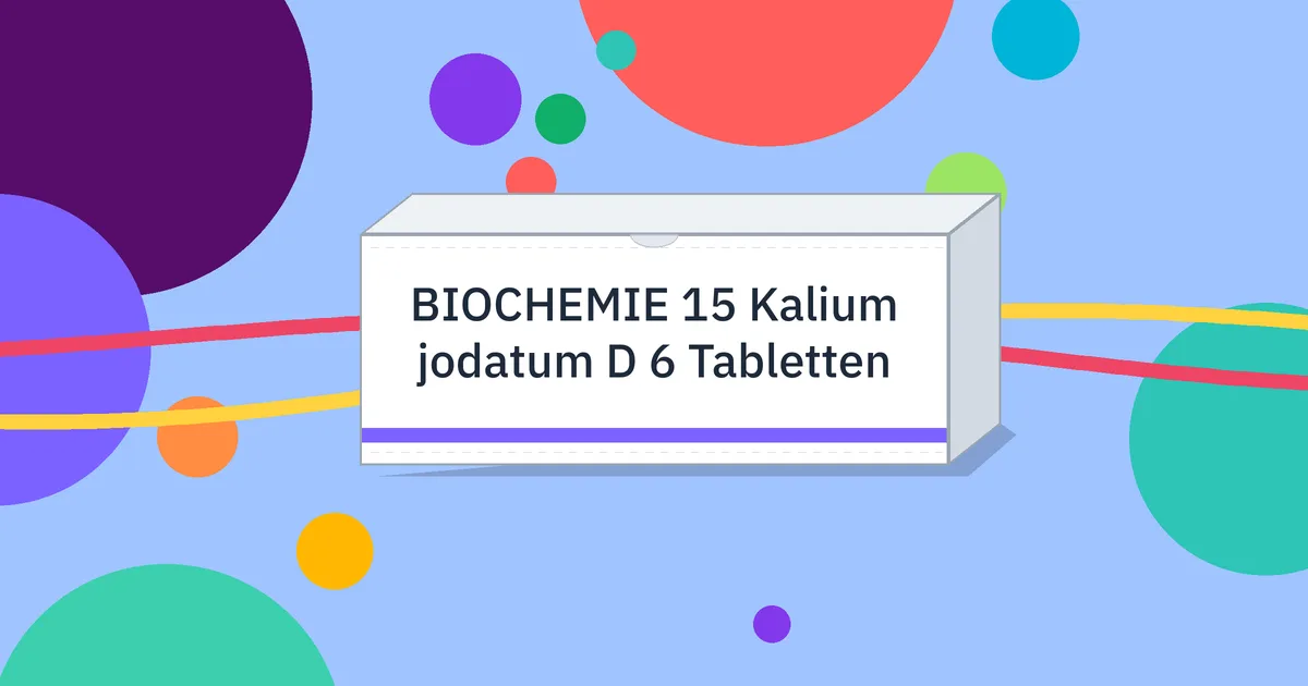 Symbolbild: Packung mit der Aufschrift BIOCHEMIE 15 Kalium jodatum D 6 Tabletten (PZN 04324768) – Verfügbarkeit und Bezug in Apotheken in Frankfurt am Main