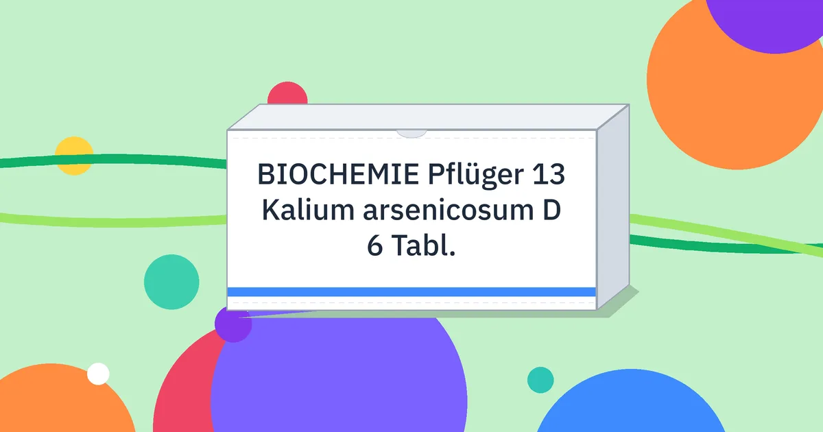 Symbolbild: Packung mit der Aufschrift BIOCHEMIE Pflüger 13 Kalium arsenicosum D 6 Tabl. (PZN 06321188) – Verfügbarkeit und Bezug in Apotheken in Frankfurt am Main