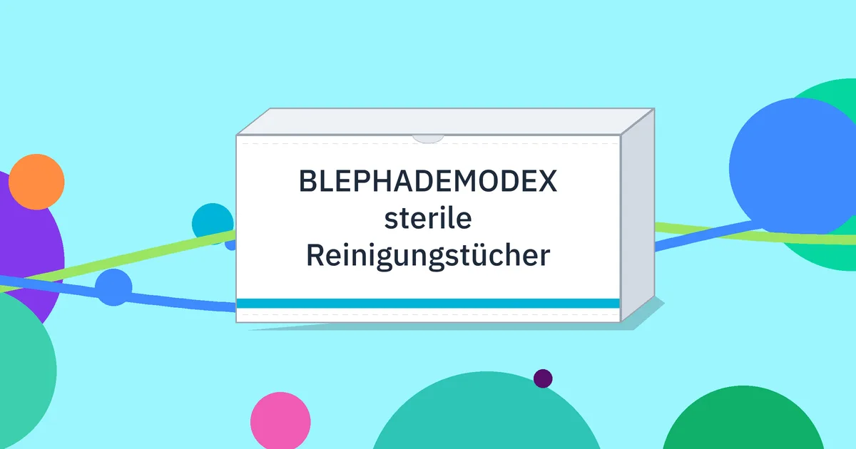 Symbolbild: Packung mit der Aufschrift BLEPHADEMODEX sterile Reinigungstücher (PZN 14039833) – Verfügbarkeit und Bezug in Apotheken in Frankfurt am Main