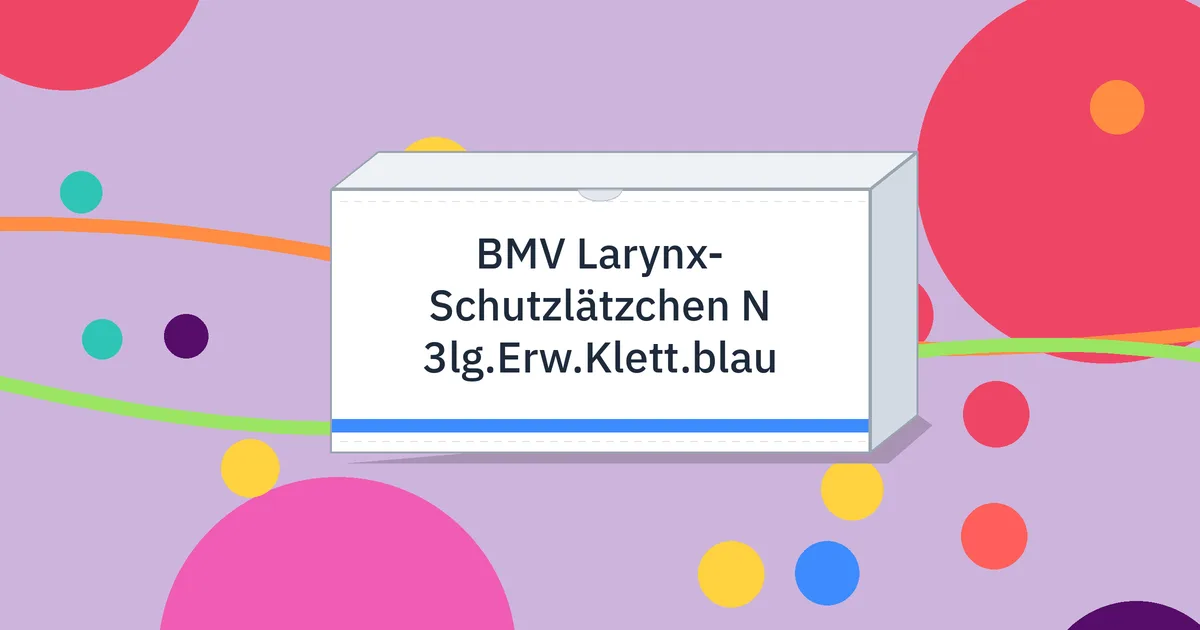Symbolbild: Packung mit der Aufschrift BMV Larynx-Schutzlätzchen N 3lg.Erw.Klett.blau (PZN 10083263) – Verfügbarkeit und Bezug in Apotheken in Frankfurt am Main