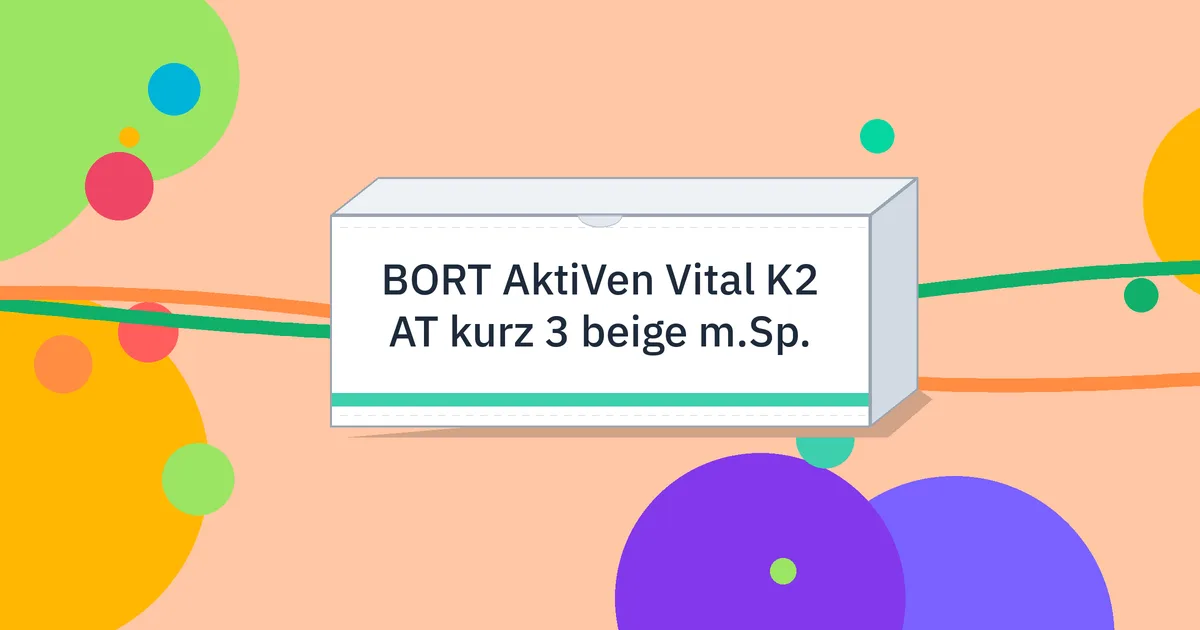 Symbolbild: Packung mit der Aufschrift BORT AktiVen Vital K2 AT kurz 3 beige m.Sp. (PZN 13739221) – Verfügbarkeit und Bezug in Apotheken in Frankfurt am Main