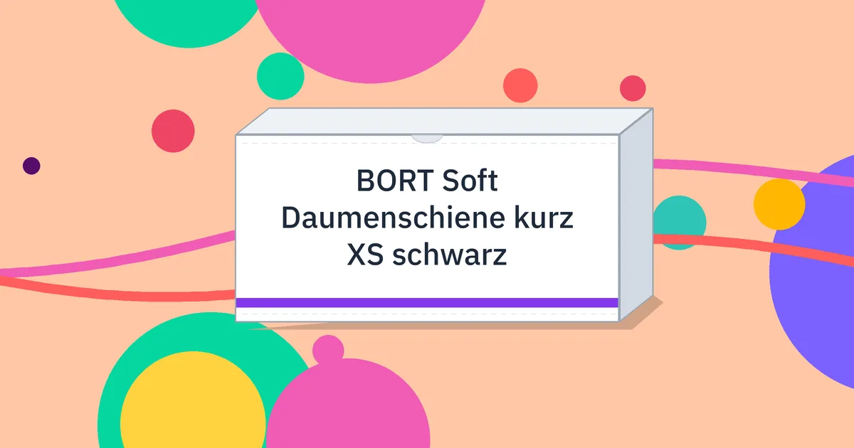 Symbolbild: Packung mit der Aufschrift BORT Soft Daumenschiene kurz XS schwarz (PZN 12372468) – Verfügbarkeit und Bezug in Apotheken in Frankfurt am Main