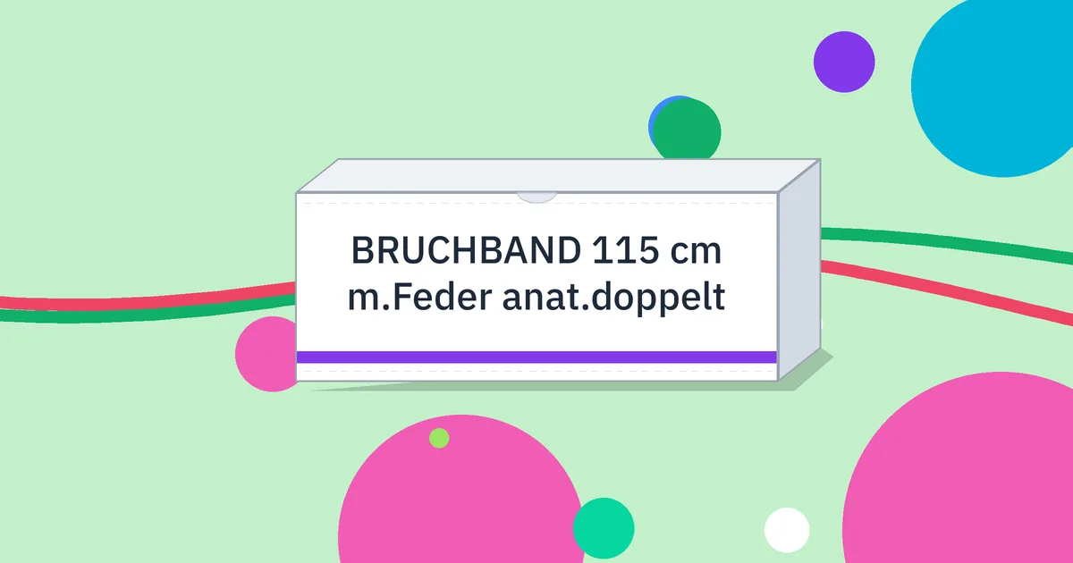 Symbolbild: Packung mit der Aufschrift BRUCHBAND 115 cm m.Feder anat.doppelt (PZN 02007762) – Verfügbarkeit und Bezug in Apotheken in Frankfurt am Main