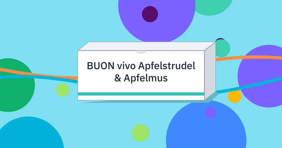 Symbolbild: Packung mit der Aufschrift BUON vivo Apfelstrudel & Apfelmus (PZN 17553275) – Verfügbarkeit und Bezug in Apotheken in Frankfurt am Main