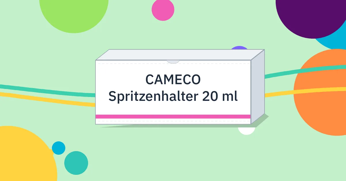 Symbolbild: Packung mit der Aufschrift CAMECO Spritzenhalter 20 ml (PZN 06771678) – Verfügbarkeit und Bezug in Apotheken in Frankfurt am Main