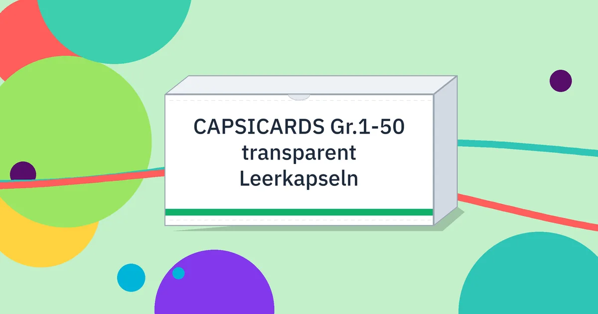 Symbolbild: Packung mit der Aufschrift CAPSICARDS Gr.1-50 transparent Leerkapseln (PZN 10999890) – Verfügbarkeit und Bezug in Apotheken in Frankfurt am Main