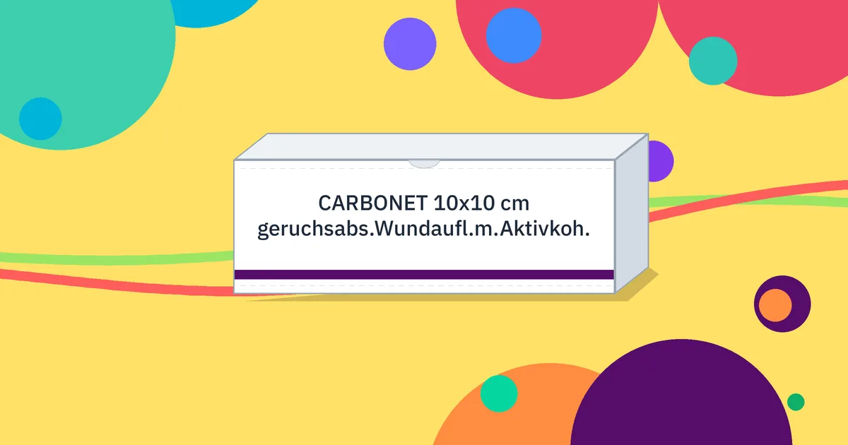 Symbolbild: Packung mit der Aufschrift CARBONET 10x10 cm geruchsabs.Wundaufl.m.Aktivkoh. (PZN 03160684) – Verfügbarkeit und Bezug in Apotheken in Frankfurt am Main
