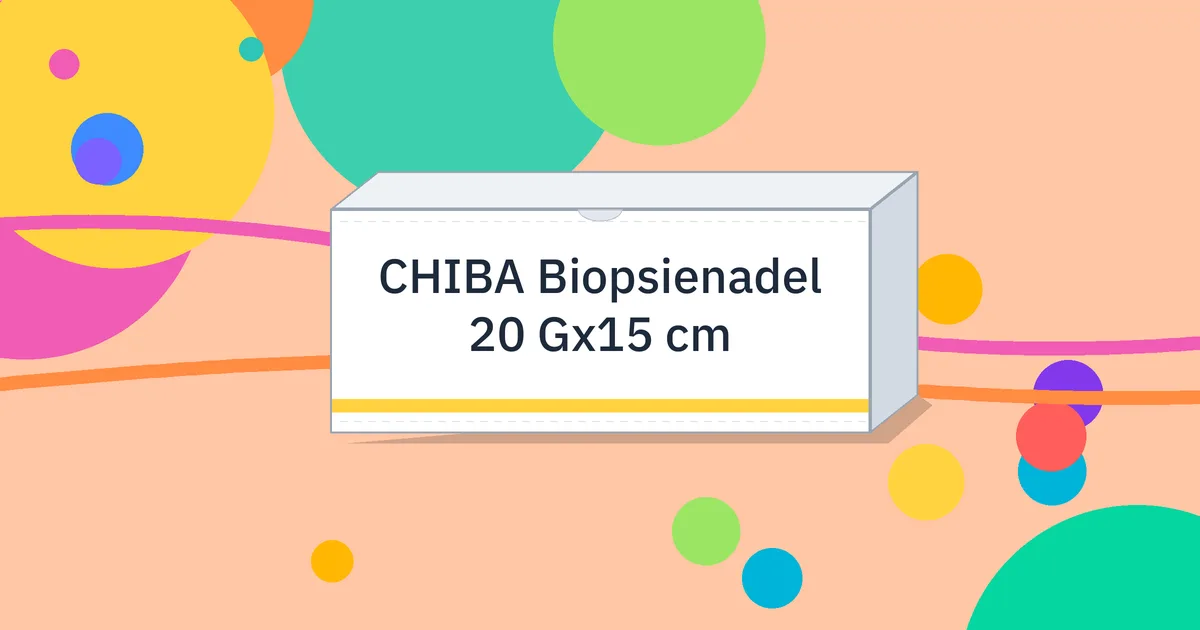 Symbolbild: Packung mit der Aufschrift CHIBA Biopsienadel 20 Gx15 cm (PZN 00295260) – Verfügbarkeit und Bezug in Apotheken in Frankfurt am Main