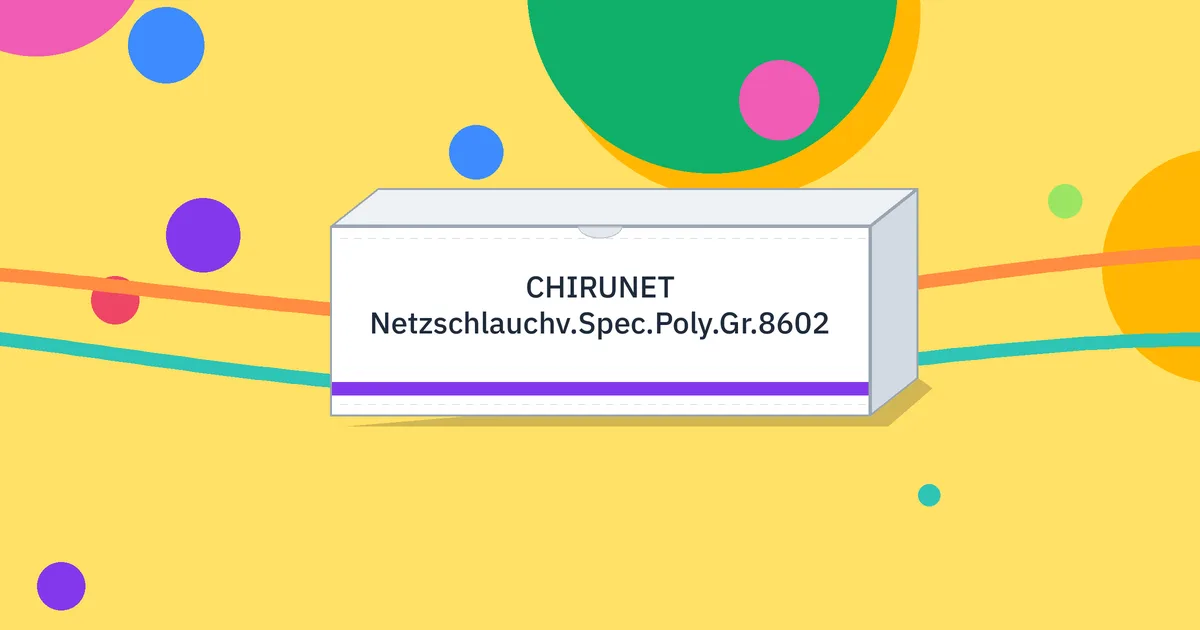 Symbolbild: Packung mit der Aufschrift CHIRUNET Netzschlauchv.Spec.Poly.Gr.8602 (PZN 08537001) – Verfügbarkeit und Bezug in Apotheken in Frankfurt am Main