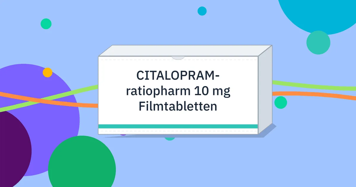 Symbolbild: Packung mit der Aufschrift CITALOPRAM-ratiopharm 10 mg Filmtabletten (PZN 02231011) – Verfügbarkeit und Bezug in Apotheken in Frankfurt am Main