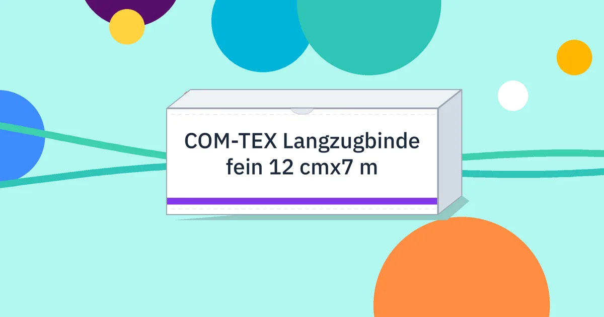 Symbolbild: Packung mit der Aufschrift COM-TEX Langzugbinde fein 12 cmx7 m (PZN 19414112) – Verfügbarkeit und Bezug in Apotheken in Frankfurt am Main