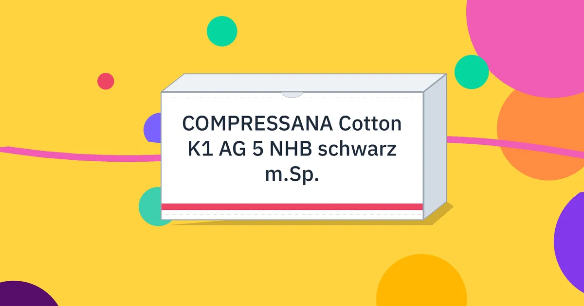 Symbolbild: Packung mit der Aufschrift COMPRESSANA Cotton K1 AG 5 NHB schwarz m.Sp. (PZN 11393445) – Verfügbarkeit und Bezug in Apotheken in Frankfurt am Main