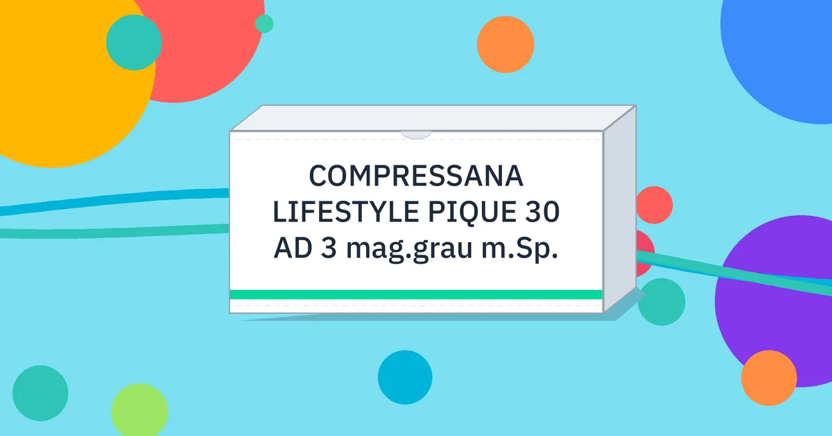 Symbolbild: Packung mit der Aufschrift COMPRESSANA LIFESTYLE PIQUE 30 AD 3 mag.grau m.Sp. (PZN 19689748) – Verfügbarkeit und Bezug in Apotheken in Frankfurt am Main