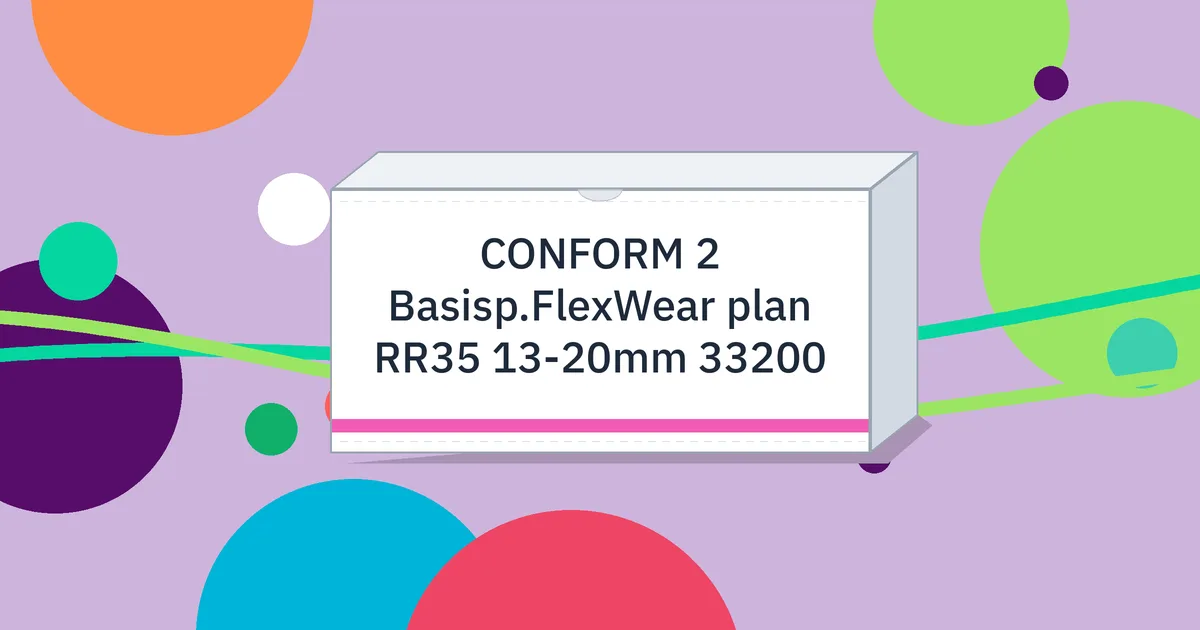 Symbolbild: Packung mit der Aufschrift CONFORM 2 Basisp.FlexWear plan RR35 13-20mm 33200 (PZN 00733576) – Verfügbarkeit und Bezug in Apotheken in Frankfurt am Main
