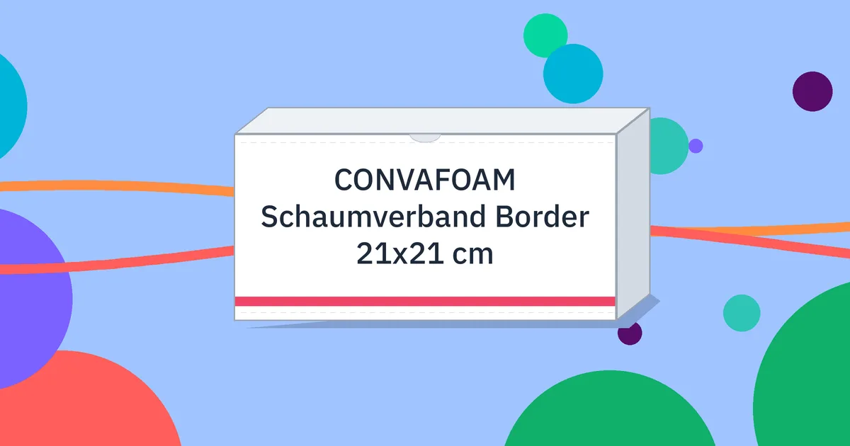 Symbolbild: Packung mit der Aufschrift CONVAFOAM Schaumverband Border 21x21 cm (PZN 20101482) – Verfügbarkeit und Bezug in Apotheken in Frankfurt am Main