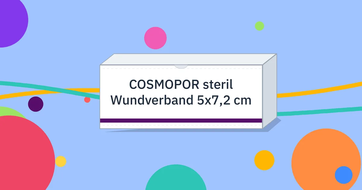 Symbolbild: Packung mit der Aufschrift COSMOPOR steril Wundverband 5x7,2 cm (PZN 19214956) – Verfügbarkeit und Bezug in Apotheken in Frankfurt am Main