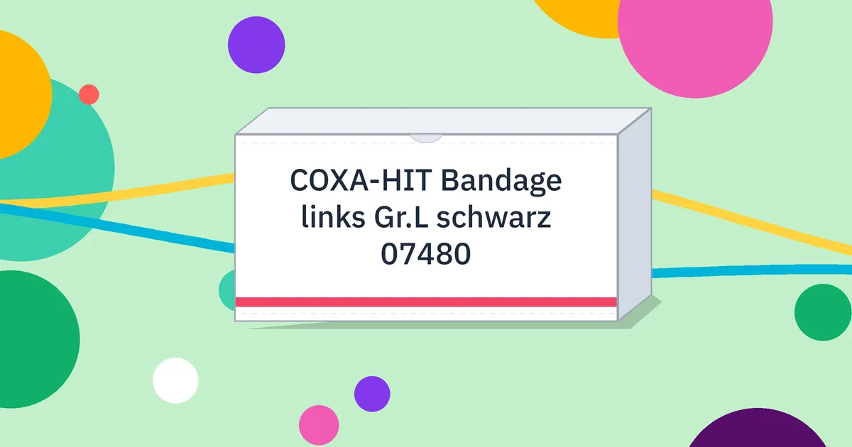 Symbolbild: Packung mit der Aufschrift COXA-HIT Bandage links Gr.L schwarz 07480 (PZN 02526232) – Verfügbarkeit und Bezug in Apotheken in Frankfurt am Main