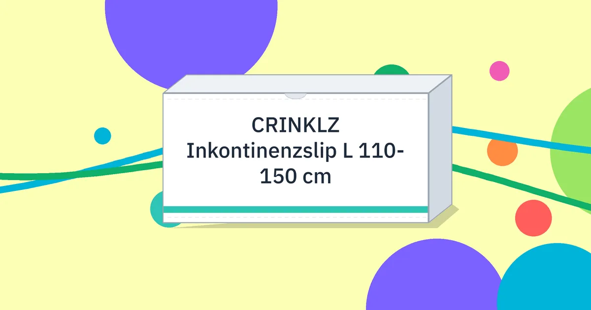 Symbolbild: Packung mit der Aufschrift CRINKLZ Inkontinenzslip L 110-150 cm (PZN 10989733) – Verfügbarkeit und Bezug in Apotheken in Frankfurt am Main