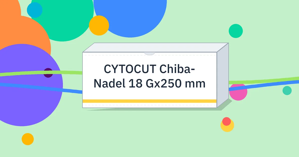Symbolbild: Packung mit der Aufschrift CYTOCUT Chiba-Nadel 18 Gx250 mm (PZN 19735170) – Verfügbarkeit und Bezug in Apotheken in Frankfurt am Main
