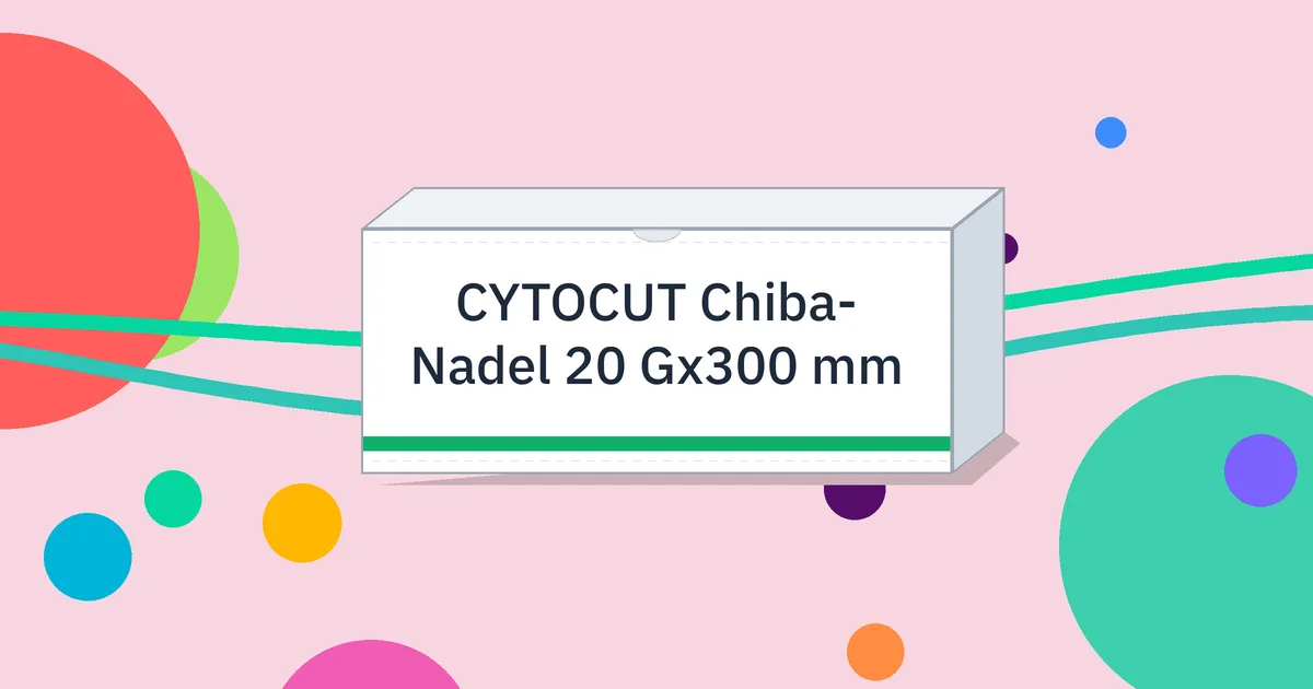Symbolbild: Packung mit der Aufschrift CYTOCUT Chiba-Nadel 20 Gx300 mm (PZN 19735365) – Verfügbarkeit und Bezug in Apotheken in Frankfurt am Main