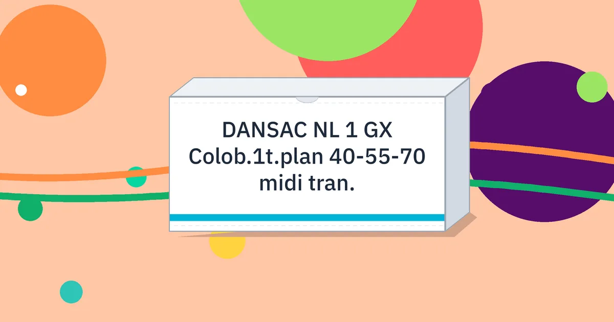 Symbolbild: Packung mit der Aufschrift DANSAC NL 1 GX Colob.1t.plan 40-55-70 midi tran. (PZN 08843241) – Verfügbarkeit und Bezug in Apotheken in Frankfurt am Main