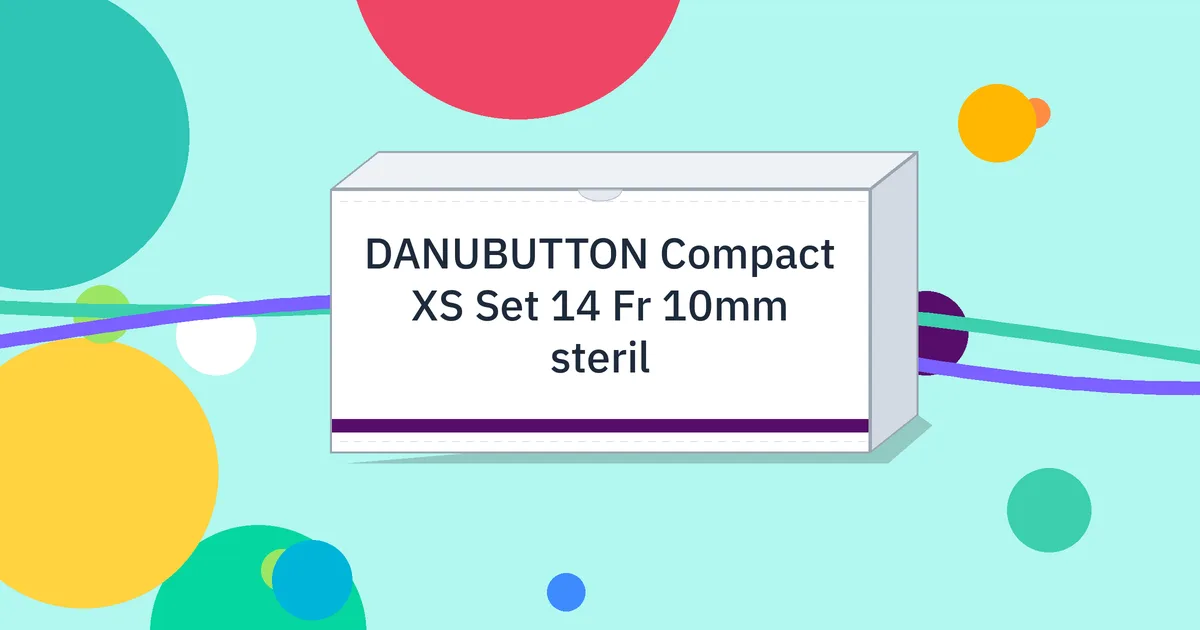 Symbolbild: Packung mit der Aufschrift DANUBUTTON Compact XS Set 14 Fr 10mm steril (PZN 19852622) – Verfügbarkeit und Bezug in Apotheken in Frankfurt am Main