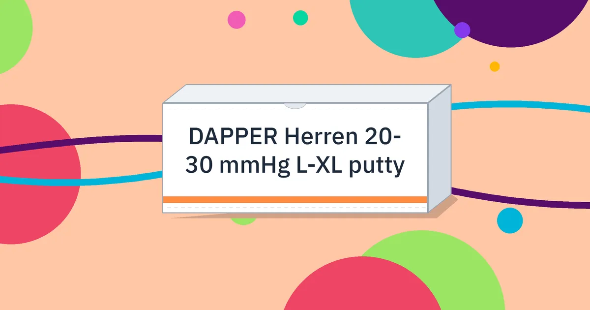 Symbolbild: Packung mit der Aufschrift DAPPER Herren 20-30 mmHg L-XL putty (PZN 20112793) – Verfügbarkeit und Bezug in Apotheken in Frankfurt am Main