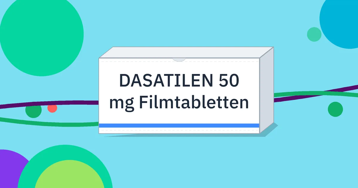 Symbolbild: Packung mit der Aufschrift DASATILEN 50 mg Filmtabletten (PZN 16138108) – Verfügbarkeit und Bezug in Apotheken in Frankfurt am Main