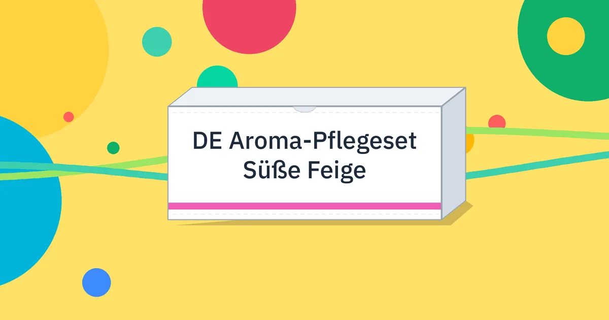Symbolbild: Packung mit der Aufschrift DE Aroma-Pflegeset Süße Feige (PZN 19295050) – Verfügbarkeit und Bezug in Apotheken in Frankfurt am Main