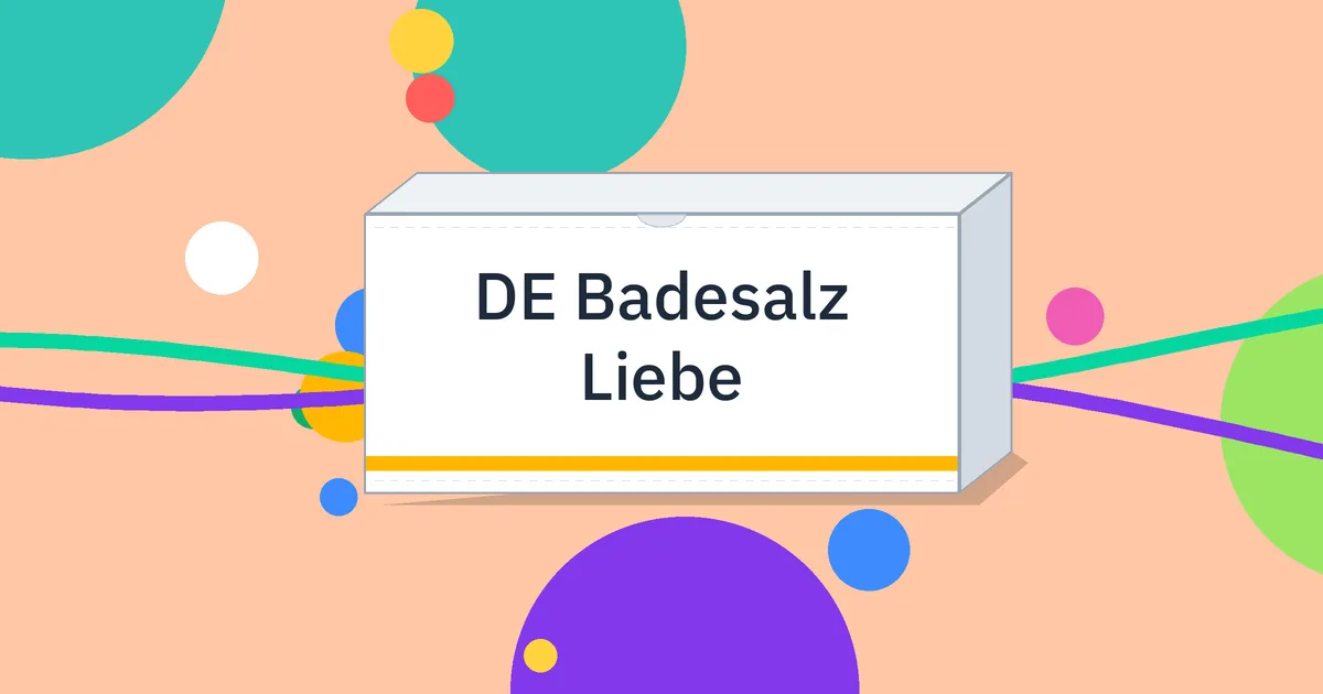 Symbolbild: Packung mit der Aufschrift DE Badesalz Liebe (PZN 16330403) – Verfügbarkeit und Bezug in Apotheken in Frankfurt am Main