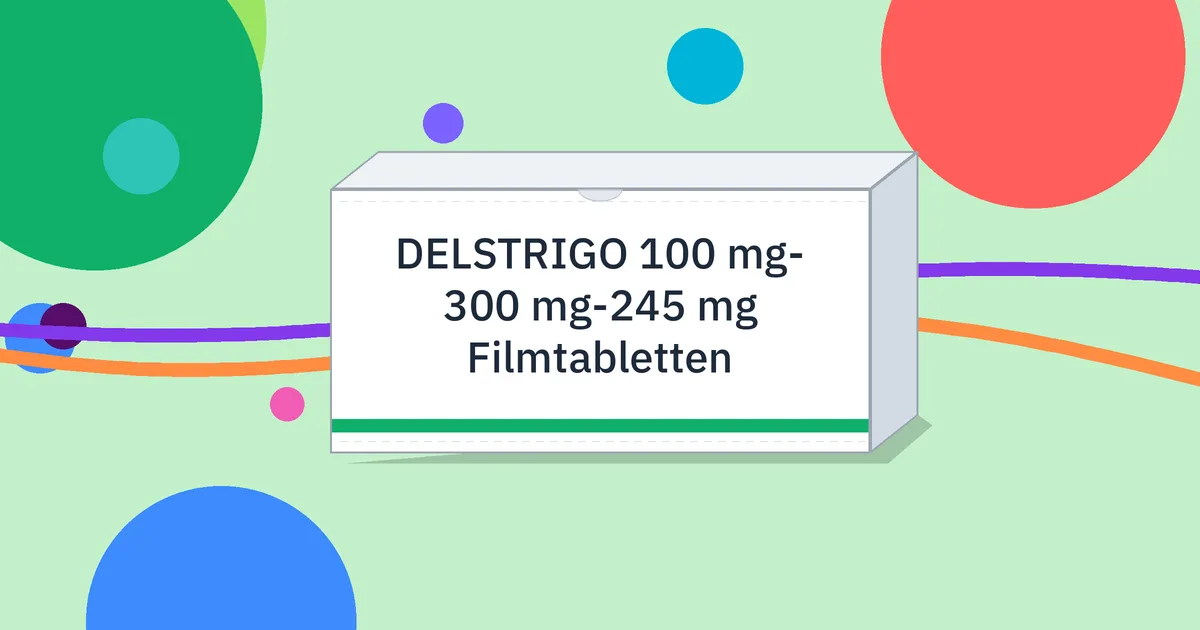 Symbolbild: Packung mit der Aufschrift DELSTRIGO 100 mg-300 mg-245 mg Filmtabletten (PZN 19351280) – Verfügbarkeit und Bezug in Apotheken in Frankfurt am Main