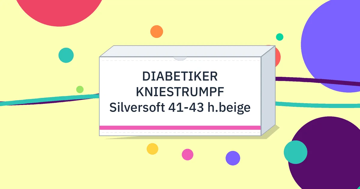 Symbolbild: Packung mit der Aufschrift DIABETIKER KNIESTRUMPF Silversoft 41-43 h.beige (PZN 01299283) – Verfügbarkeit und Bezug in Apotheken in Frankfurt am Main
