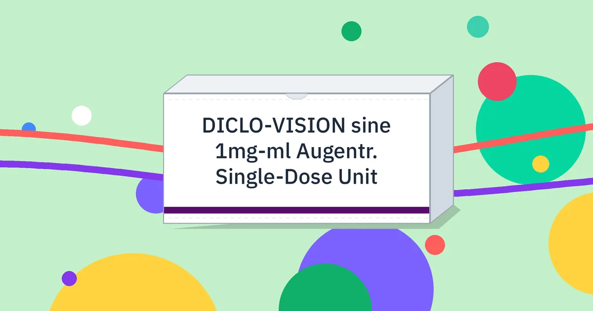Symbolbild: Packung mit der Aufschrift DICLO-VISION sine 1mg-ml Augentr. Single-Dose Unit (PZN 09777411) – Verfügbarkeit und Bezug in Apotheken in Frankfurt am Main