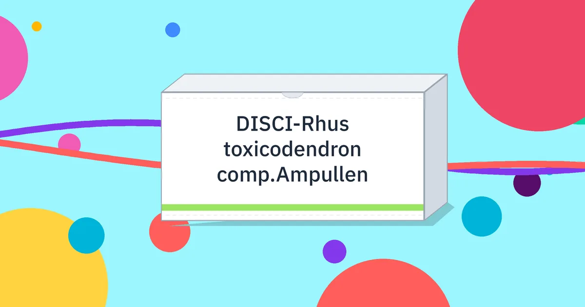 Symbolbild: Packung mit der Aufschrift DISCI-Rhus toxicodendron comp.Ampullen (PZN 08510350) – Verfügbarkeit und Bezug in Apotheken in Frankfurt am Main