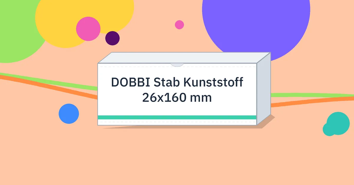 Symbolbild: Packung mit der Aufschrift DOBBI Stab Kunststoff 26x160 mm (PZN 05451948) – Verfügbarkeit und Bezug in Apotheken in Frankfurt am Main