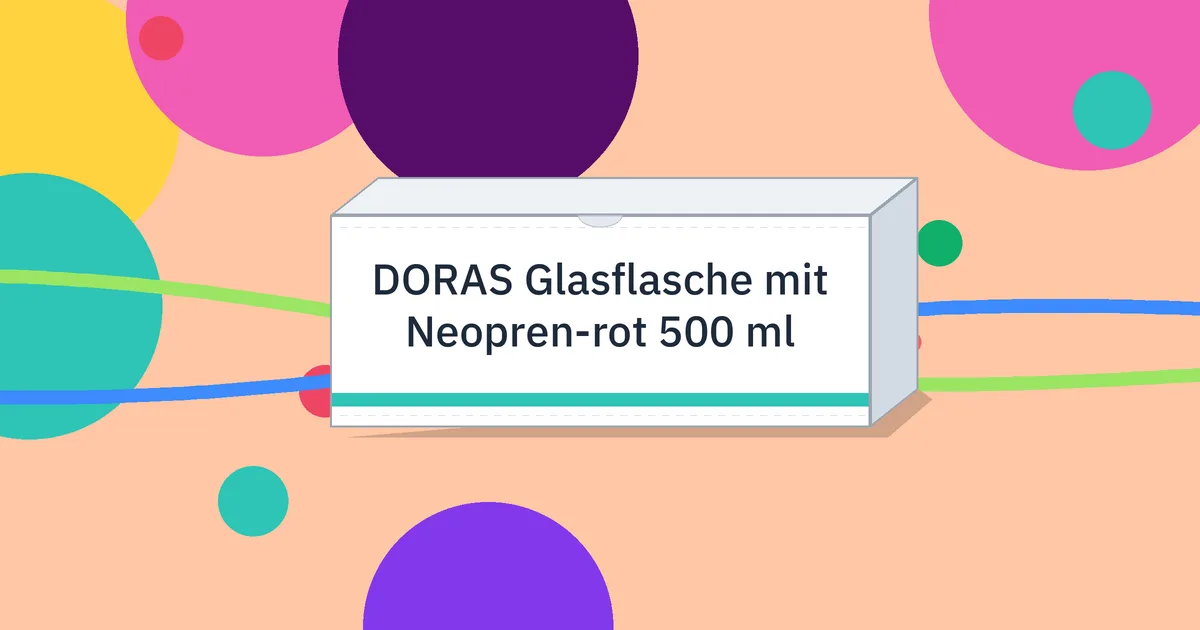 Symbolbild: Packung mit der Aufschrift DORAS Glasflasche mit Neopren-rot 500 ml (PZN 14243137) – Verfügbarkeit und Bezug in Apotheken in Frankfurt am Main