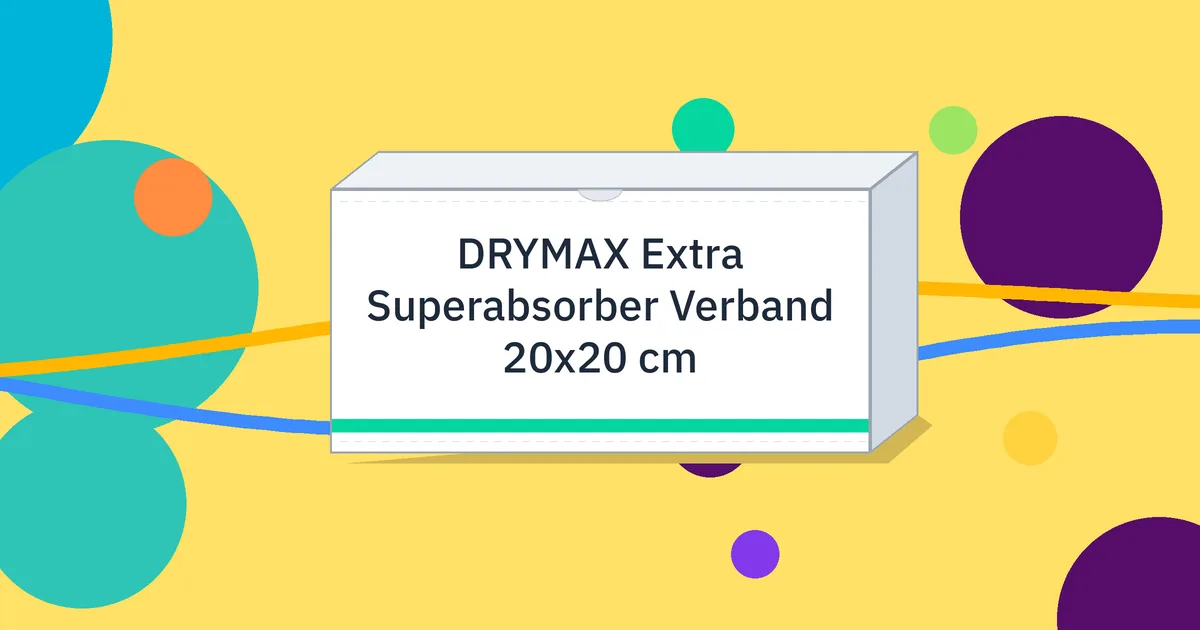 Symbolbild: Packung mit der Aufschrift DRYMAX Extra Superabsorber Verband 20x20 cm (PZN 11586842) – Verfügbarkeit und Bezug in Apotheken in Frankfurt am Main