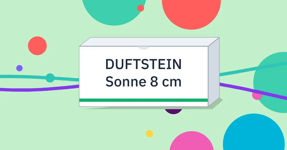 Symbolbild: Packung mit der Aufschrift DUFTSTEIN Sonne 8 cm (PZN 06943547) – Verfügbarkeit und Bezug in Apotheken in Frankfurt am Main