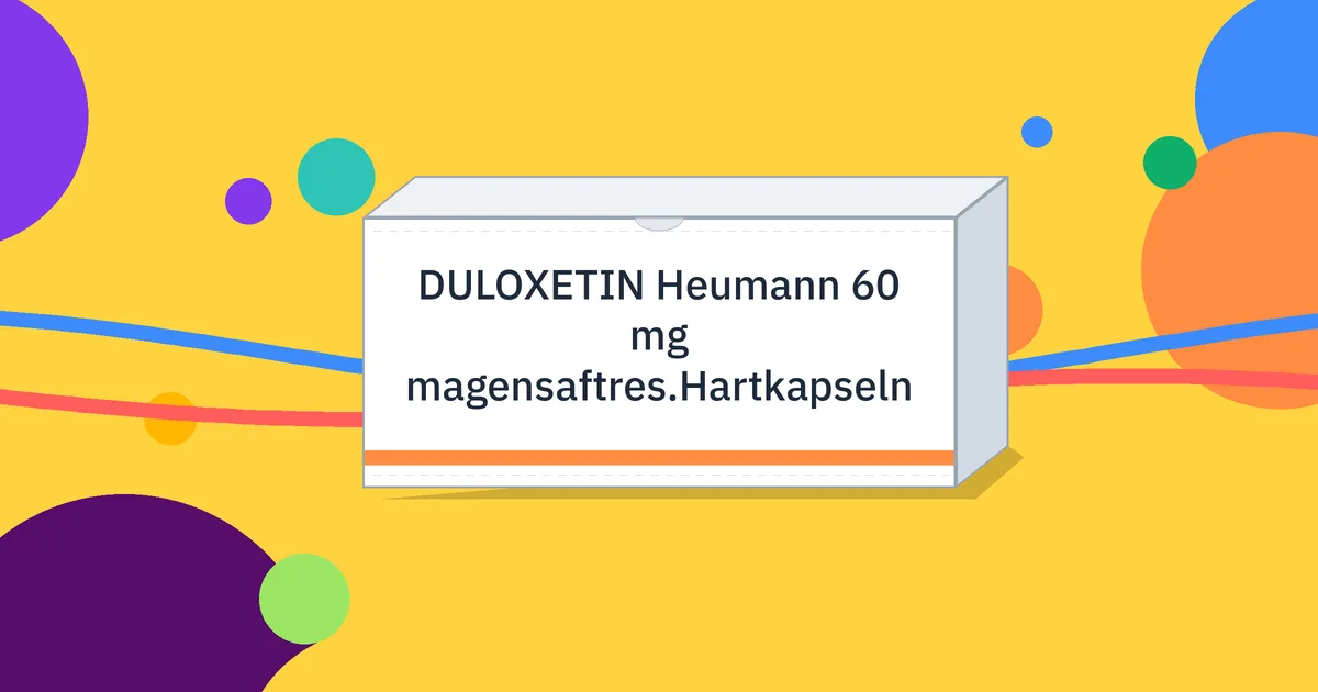 Symbolbild: Packung mit der Aufschrift DULOXETIN Heumann 60 mg magensaftres.Hartkapseln (PZN 12955974) – Verfügbarkeit und Bezug in Apotheken in Frankfurt am Main