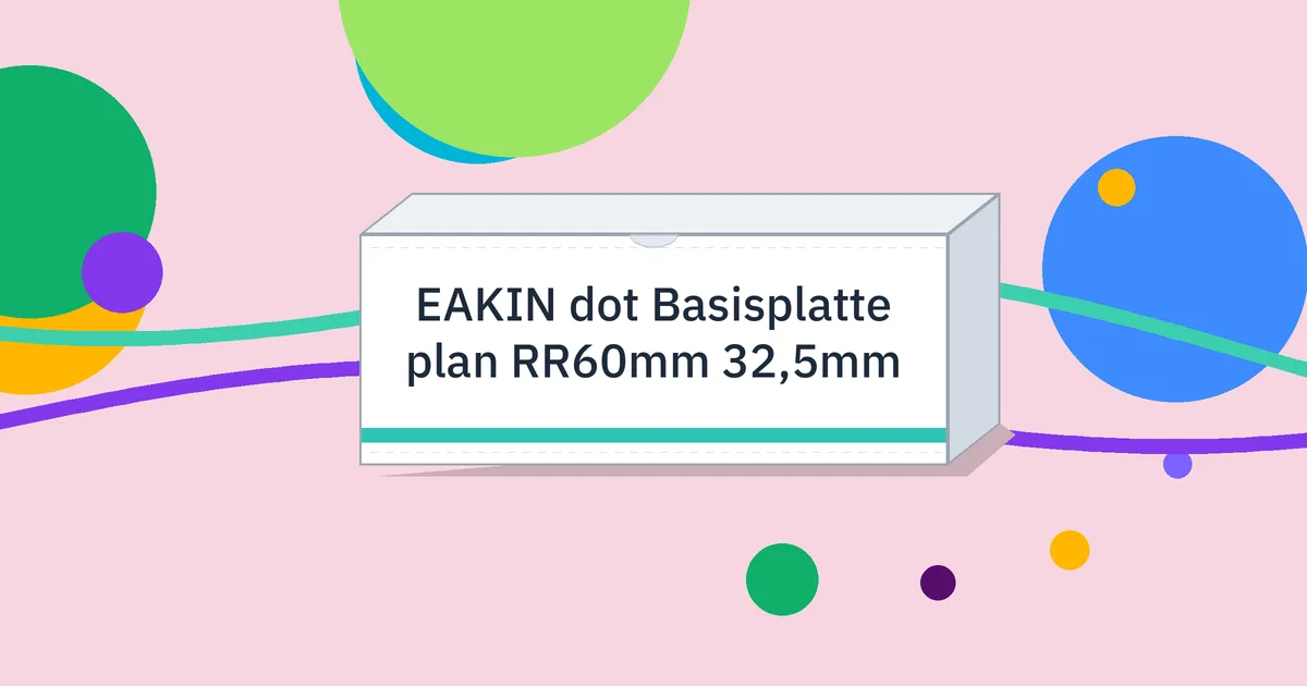 Symbolbild: Packung mit der Aufschrift EAKIN dot Basisplatte plan RR60mm 32,5mm (PZN 11870572) – Verfügbarkeit und Bezug in Apotheken in Frankfurt am Main