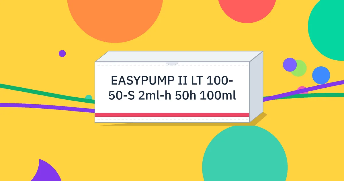 Symbolbild: Packung mit der Aufschrift EASYPUMP II LT 100-50-S 2ml-h 50h 100ml (PZN 09390818) – Verfügbarkeit und Bezug in Apotheken in Frankfurt am Main