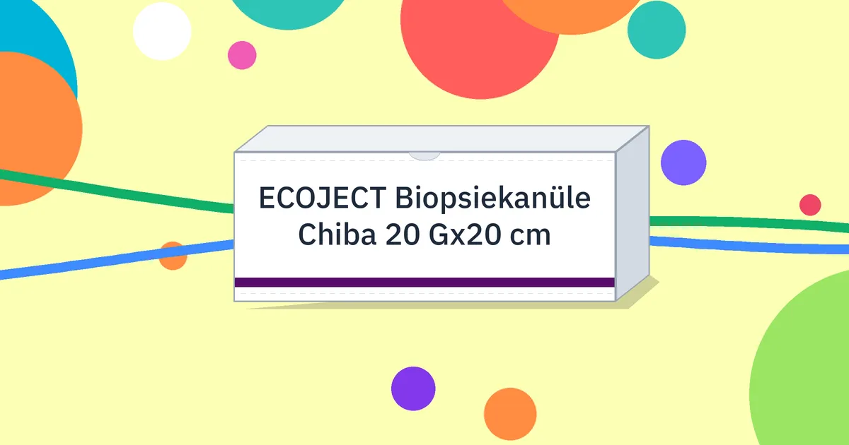 Symbolbild: Packung mit der Aufschrift ECOJECT Biopsiekanüle Chiba 20 Gx20 cm (PZN 06125211) – Verfügbarkeit und Bezug in Apotheken in Frankfurt am Main