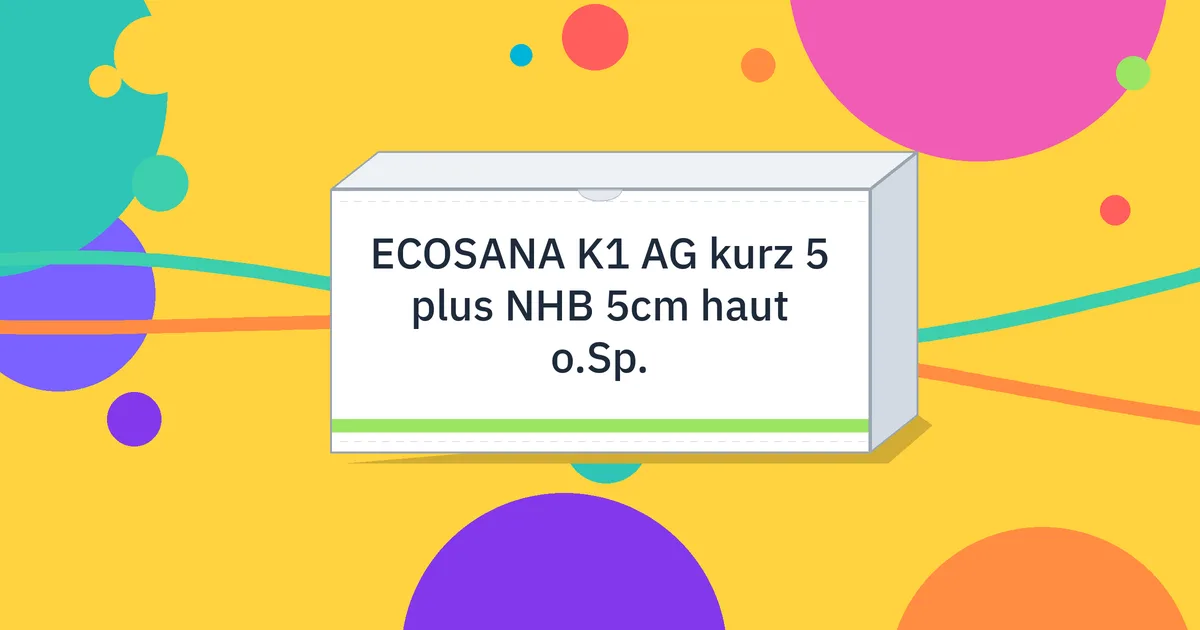 Symbolbild: Packung mit der Aufschrift ECOSANA K1 AG kurz 5 plus NHB 5cm haut o.Sp. (PZN 04729465) – Verfügbarkeit und Bezug in Apotheken in Frankfurt am Main
