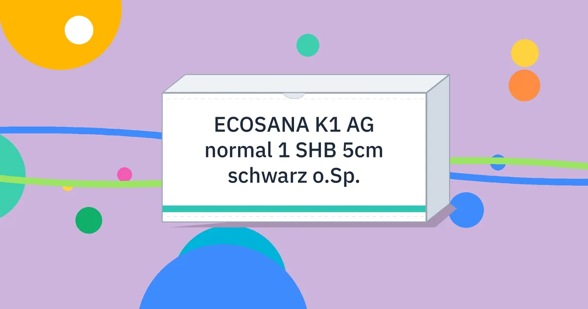 Symbolbild: Packung mit der Aufschrift ECOSANA K1 AG normal 1 SHB 5cm schwarz o.Sp. (PZN 04725585) – Verfügbarkeit und Bezug in Apotheken in Frankfurt am Main