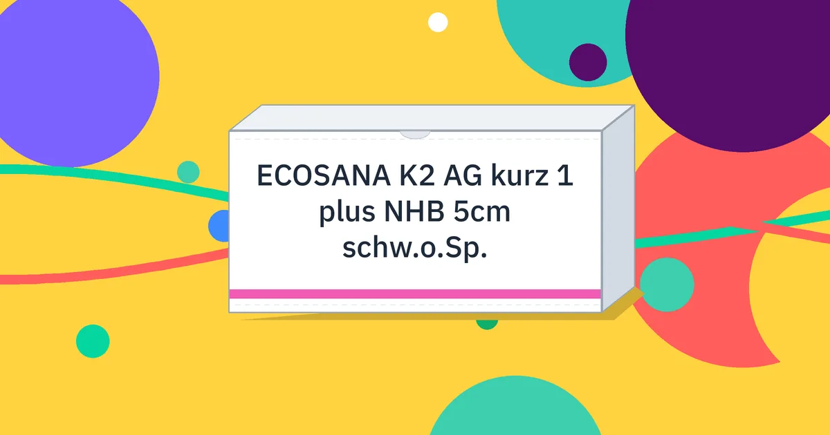 Symbolbild: Packung mit der Aufschrift ECOSANA K2 AG kurz 1 plus NHB 5cm schw.o.Sp. (PZN 01363934) – Verfügbarkeit und Bezug in Apotheken in Frankfurt am Main