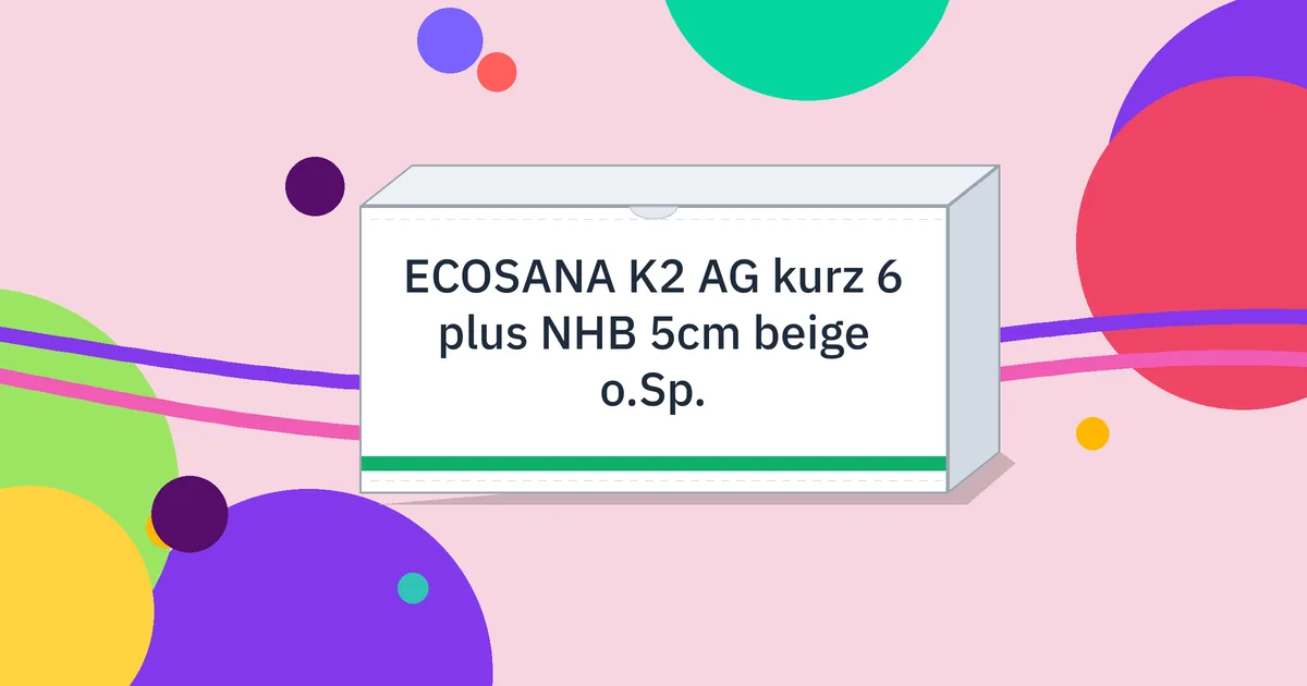 Symbolbild: Packung mit der Aufschrift ECOSANA K2 AG kurz 6 plus NHB 5cm beige o.Sp. (PZN 01513227) – Verfügbarkeit und Bezug in Apotheken in Frankfurt am Main