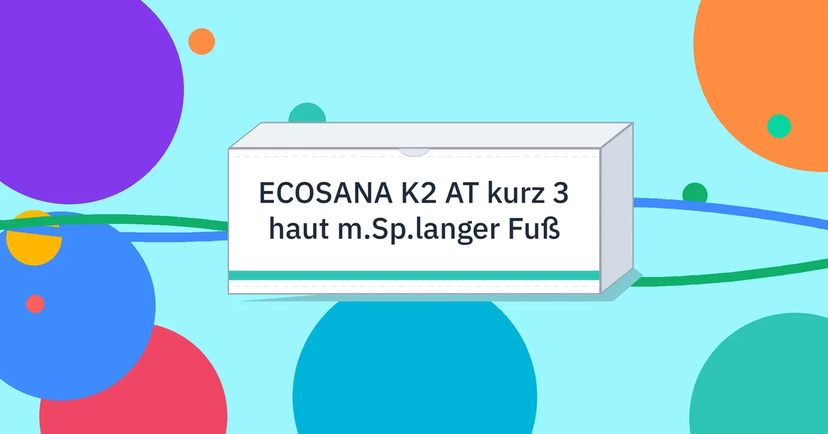 Symbolbild: Packung mit der Aufschrift ECOSANA K2 AT kurz 3 haut m.Sp.langer Fuß (PZN 10954373) – Verfügbarkeit und Bezug in Apotheken in Frankfurt am Main