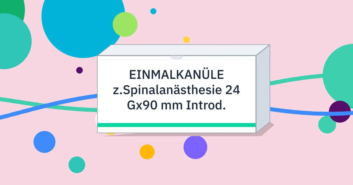 Symbolbild: Packung mit der Aufschrift EINMALKANÜLE z.Spinalanästhesie 24 Gx90 mm Introd. (PZN 12503344) – Verfügbarkeit und Bezug in Apotheken in Frankfurt am Main