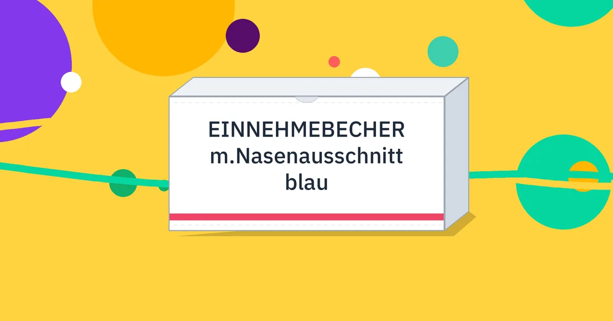 Symbolbild: Packung mit der Aufschrift EINNEHMEBECHER m.Nasenausschnitt blau (PZN 10111812) – Verfügbarkeit und Bezug in Apotheken in Frankfurt am Main
